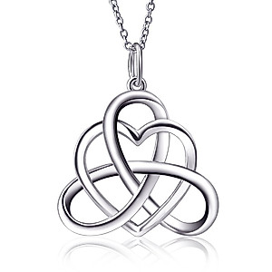 DAOCHONG 925 Sterling Silver Good Luck Irish Heart with Triangle Celtic Knot Vintage Pendant Necklace, Rolo Chain 18"