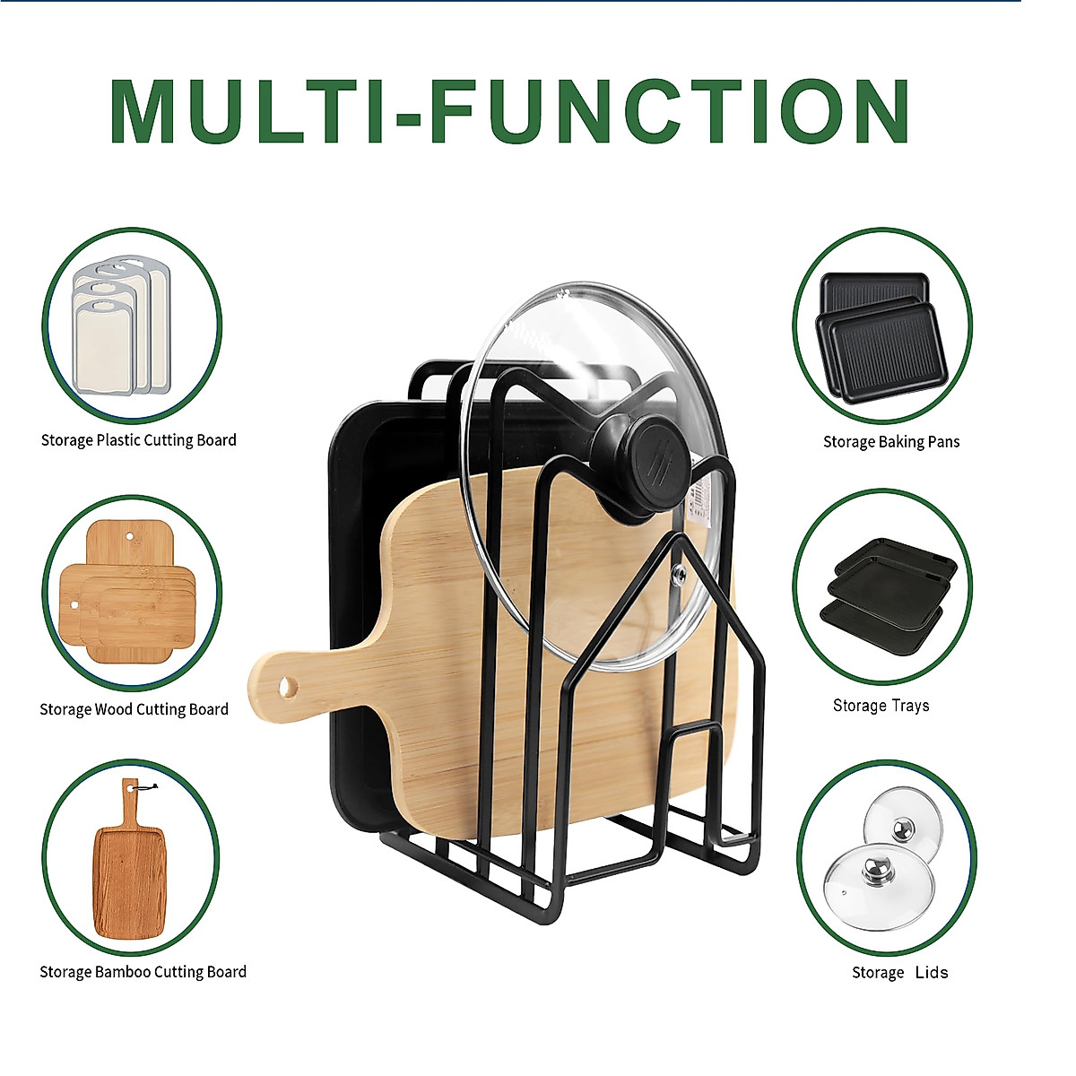 YTVG Cutting Board Organizer, Chopping Board Rack Stand Holder for Kitchen Cabinet,Tray Organizer Rack for Baking Sheets,Pot Lids-Steel 4.92 x 5.7 x 8.47 in.Black