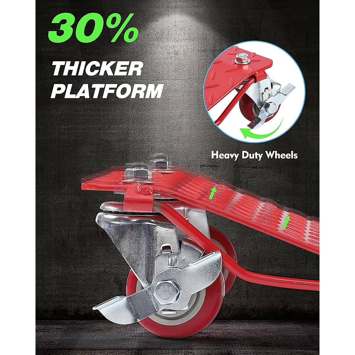 DEXSO [6000 lbs] Tire Wheel Dolly Car Set of 4, Heavy Duty Carbon Steel Car Mover with Antiskid Plate & 360 Degree Rotatable Wheel, 16"*13", Red