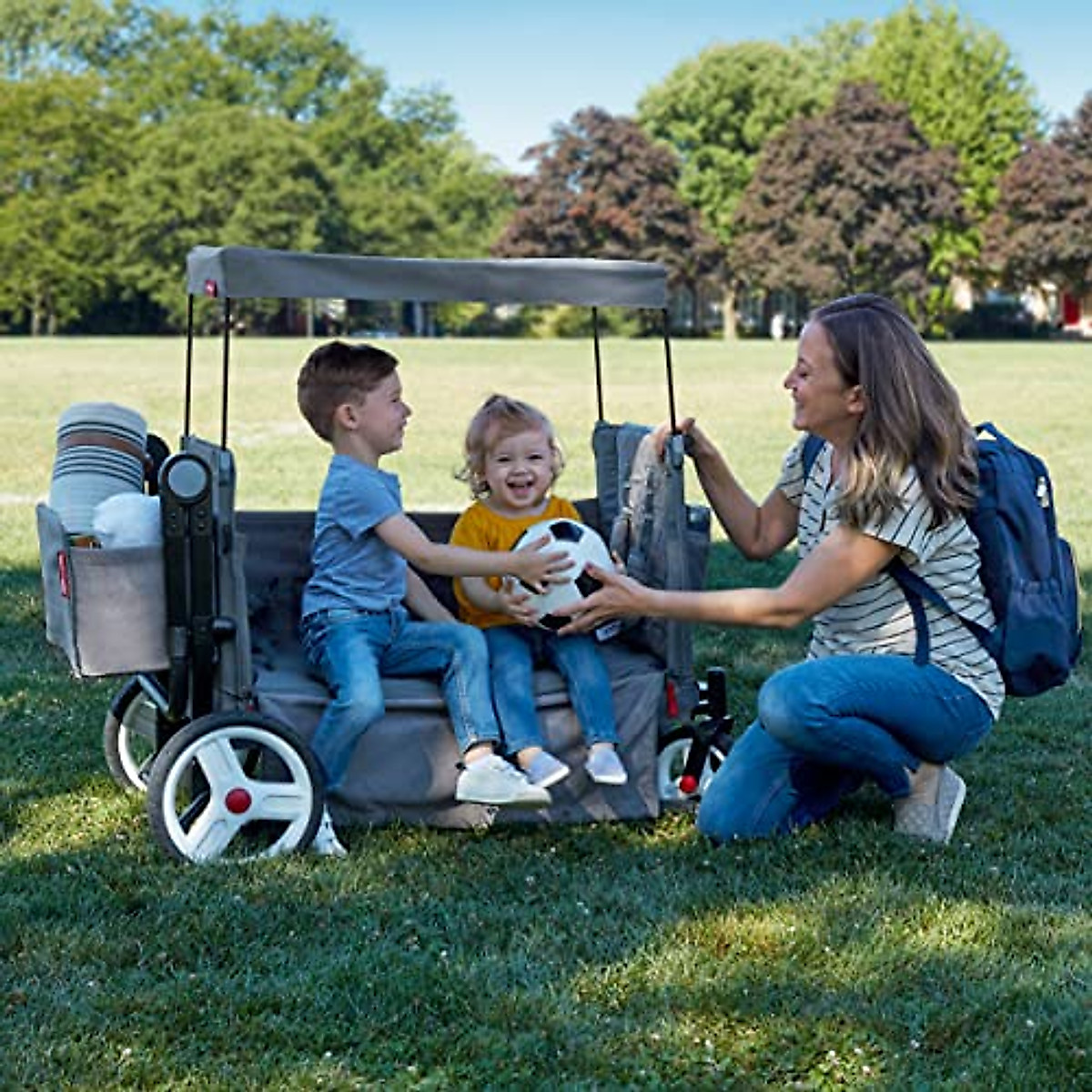 Radio Flyer Odyssey Stroll 'N Wagon, Grey Push Wagon with Canopy and Bag, 1+ Years