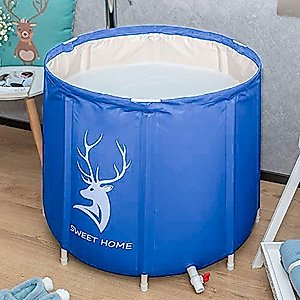 KELIXU Portable Bathtub, Foldable Soaking Bathing Tub for Freestanding Shower Stall, Thickened Thermal Foam to Keep Temperature for Spa Hot Ice bath, Blue