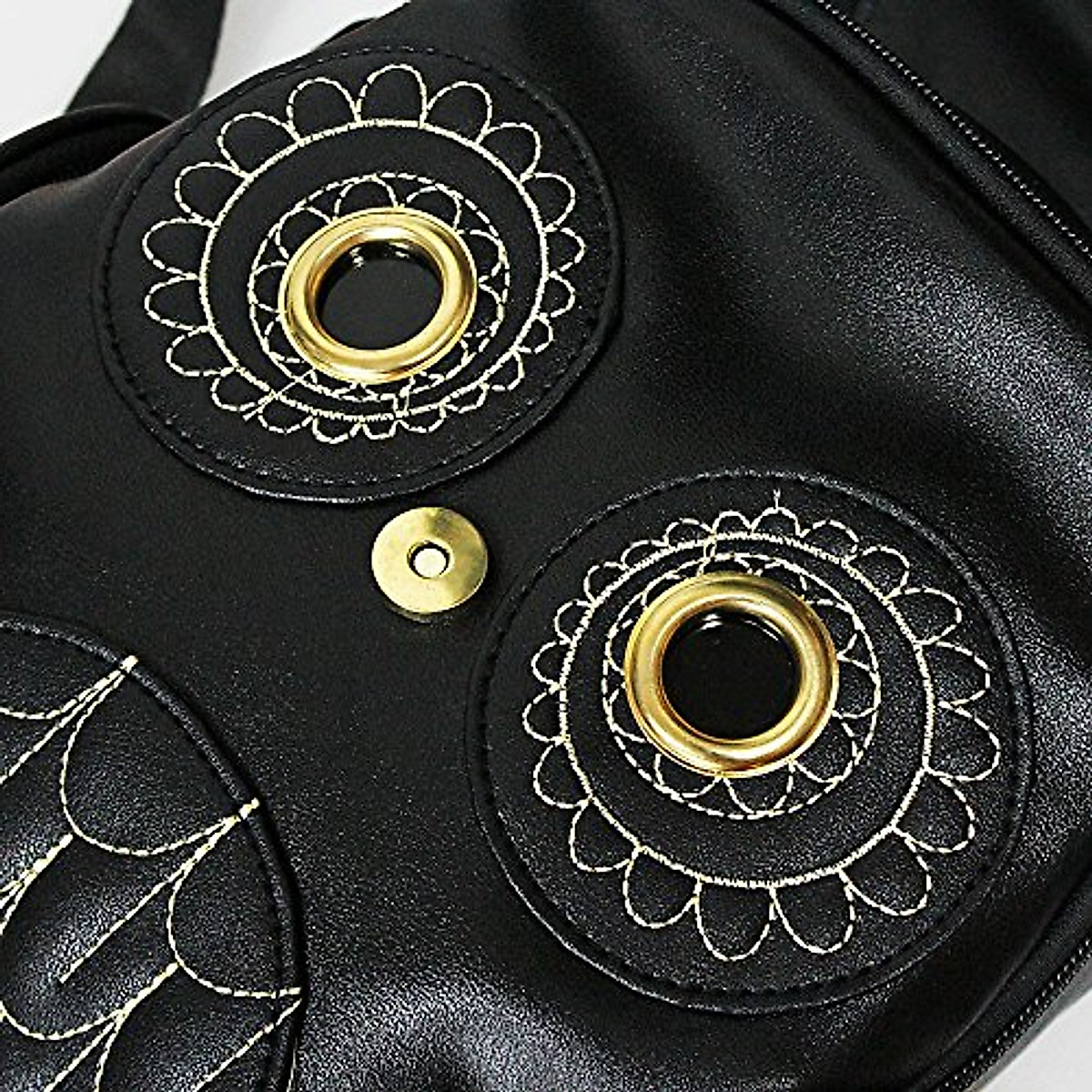 GinTai Women Pu Leather Owl Cartoon Backpacks Fashion Casual Satchel mini Small black Backpack, Black