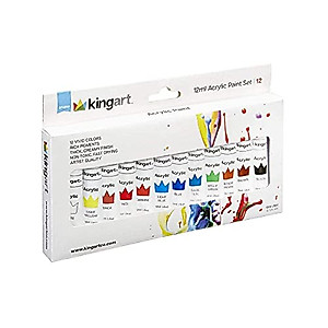 KINGART Studio Acrylic Paint, 12 ml (.4oz), Set of 12 Colors