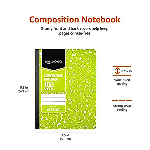 Amazon Basics Wide Ruled Composition Notebook, 100 Sheet, Assorted Marble Colors, 4-Pack