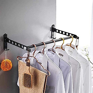 TYXTYX Clothes Drying Rack, Laundry Hangers Wall Mount, Wall Mounted Folding Clothes Hanger Drying Rack, Indoor Outdoor Wall Mounted Clothes Hanger Black,2pcs+40cm Pole