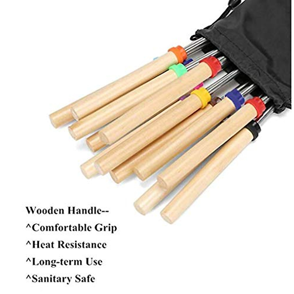 Wonderland Marshmallow Roasting Sticks with Wooden Handle Extendable Forks Set of 8 Pcs Telescoping Smores Skewers for Campfire, Firepit, and Sausage BBQ, 32 Inches