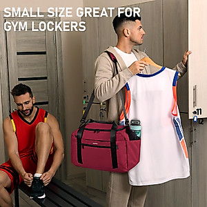 ECOHUB Small Gym Bag 15 inch Mini Travel Duffel Bag with Wet Pocket & Shoes Bag Underseat Carry On Lightweight Waterproof Personal Item Bag Red (Patent Pending)