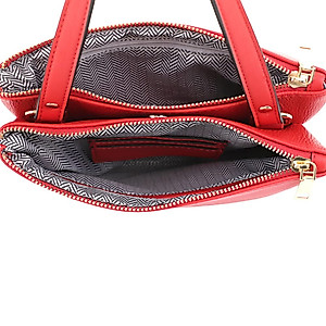 Soft Vegan Leather Large Zipper Compartment Simple Minimalistic Travel Crossbody Bag Purse (Brown)