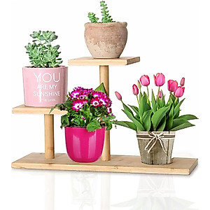 QUMENEY Desktop Plant Stand Indoor Bamboo Mini 3 Tiered Windowsill Shelf Desk Tabletop Shelf Holder Desk Organizer Display Rack for Outdoor Garden Balcony Patio