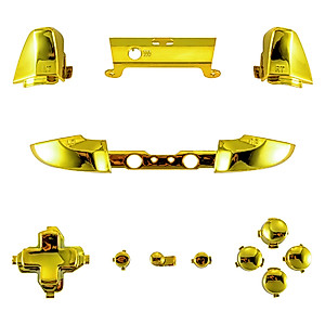 eXtremeRate LB RB LT RT Bumpers Triggers D-Pad ABXY Start Back Sync Buttons, Chrome Gold Full Set Buttons Repair Kits with Tools for Xbox One S & Xbox One X Controller (Model 1708)