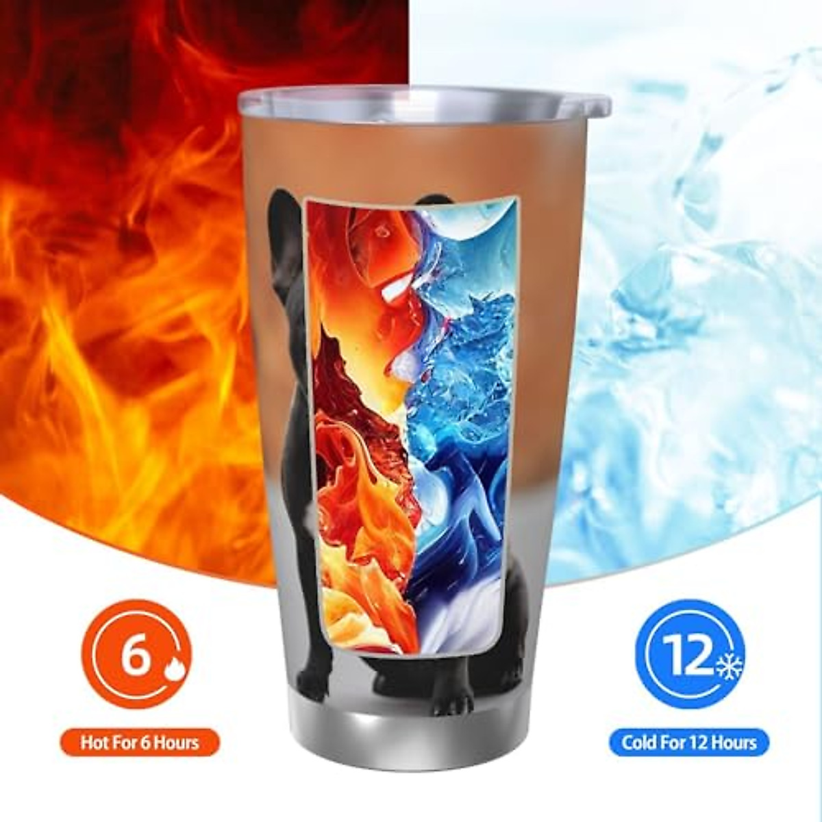 NHJKLWQSZ French Bulldog 20oz Stainless Steel Tumbler With Lid And Straw, Double Wall Vacuum Insulated Coffee Mug Travel Cups Leak-Proof Lid For Hot And Cold Drinks, Metal Straws And Brush