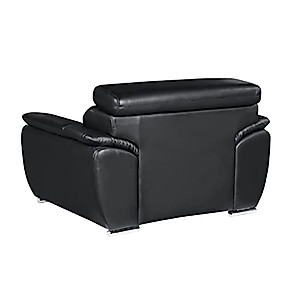 Blackjack Furniture 4571 Veal Collection Leather Upholstered Modern Living Room Chair, Loveseat, Sofa, Black