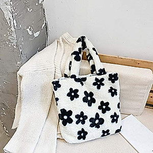 Plush Underarm Bag, Ladies Fluffy Shoulder Bag, Women Furry Flower Tote Bag Y2K Plush Handbag for Autumn and Winter
