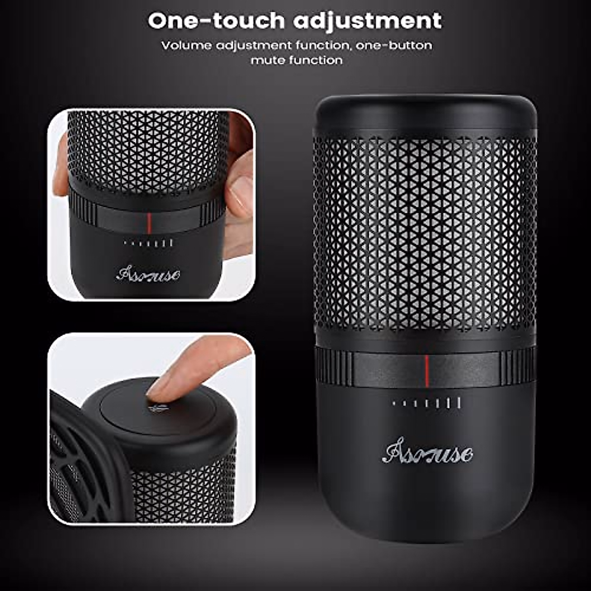 Asmuse Gaming PC USB Microphone, Podcast Condenser Mic with Boom Arm, Pop Filter,RGB Control, Mute Touch for Streaming,Online Chat, RGB Computer Mic for PS4/5 PC Gamer YouTube (Black+Boom Arm)