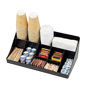 Mind Reader 11 Compartment Breakroom Coffee Condiment Organizer, Black