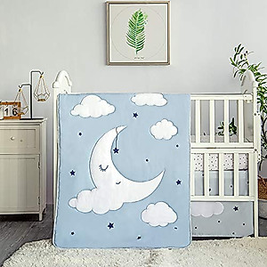 La Premura Sleeping Moon Baby Nursery Crib Bedding Set, 3 Piece Standard Size Crib Bedding Set, Blue and Grey