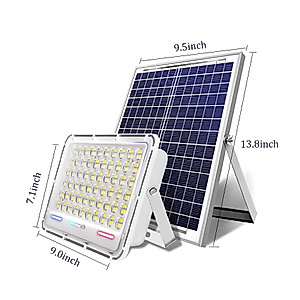 100W to 500w Pure White High Bright Solar Power Flood Light Outdoor Remote, IP67 Waterproof, Auto On/Off, Wide Range, Dusk to Dawn for Yard, Gazebo, Shed, Barn, Porch, Patio, Garage, Garden (200W)