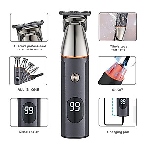 Audoc 5 in 1 Waterproof Hair Trimmer Kit for Men - Precision Trimmer, Micro Shaver, Full Size Trimmer, Body Hair Trimmer, Nose Trimmer, LED Display, Magnetic Replacement Heads