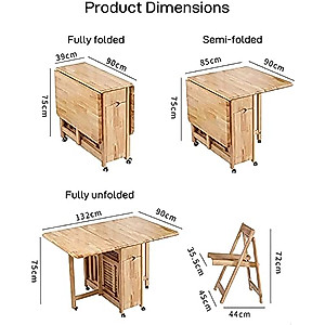 EEGUAI Folding Table Wooden Kitchen Dining and Chairs Set Computer Table for Office Home Kitchen with Wheels