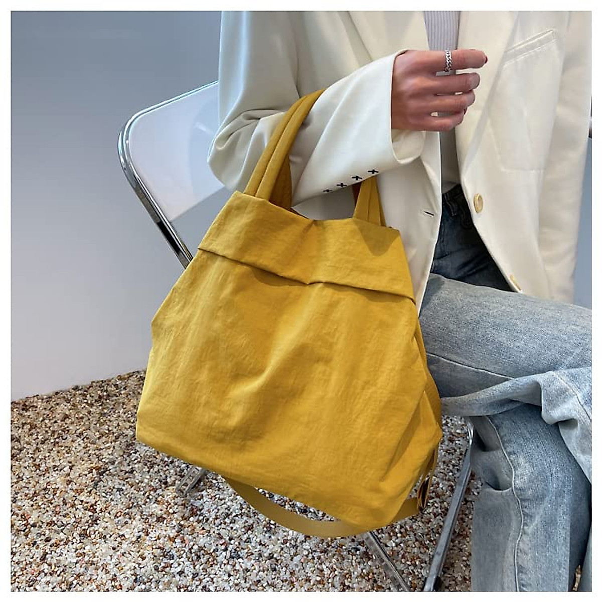 HACODAN Fairy Grunge Aesthetic Tote Bag Boho Canvas Crossbody Bag, Men Women Girls Harajuku Shoulder Bag Large Handbag (Yellow)