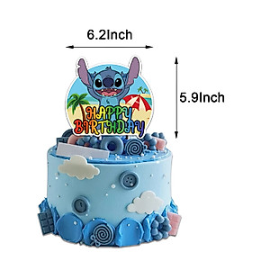 SDQ Birthday Decorations Party Supplies Stitch Party Favor Include Happy Birthday Banner, Cake Topper, Cupcake Toppers, SDQ Party Decorations for Women Men Teens