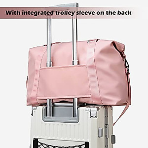 IMCUZUR Weekender Bag for Women and Men, Travel Duffel Bag, Gym Bag, Carry on Overnight Shoulder Bag, Travel Essentials Tote Bag (C-Pink-XL)