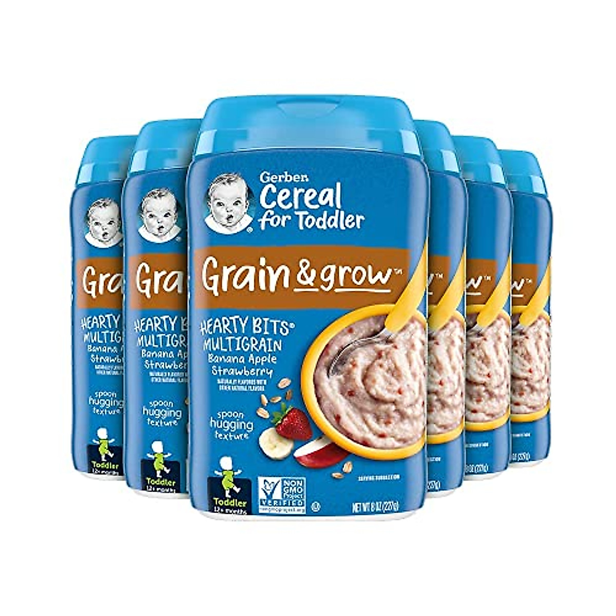 Gerber Baby Cereal Hearty Bits Multigrain, Grain & Grow, Banana Apple Strawberry, 8 Ounce (Pack of 6)
