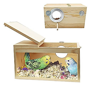 Hamiledyi Parakeet Nesting Box Transparent Budgie Nest Breeding Box with Perch Wood Bird House for Cage Natural Lovebird Breeder Box for Parrot Finch Canary Conure Mating Hatching (5 x 9.84 x 5.31 in)