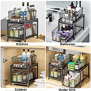 Ryhpez Under Sink Organizers and Storage, 2-Tier Cabinet Organizer Storage with Sliding Baskets Drawer for Kitchen Bathroom (Black)