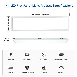 CycevSun 2x2 LED Flat Panel Light, Drop Ceiling Light 3 Color Temp Selectable & 0-10V Dimmable, 20W/30W/40W Selectable, 100-277Vac, ETL, 4 Pack
