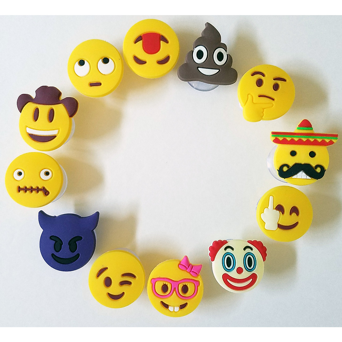 Emoji Charms with Suction 12 Pack, Perfect Markers for Everything from Wine Glass to Red Cups! Lifetime (Multi-Color)