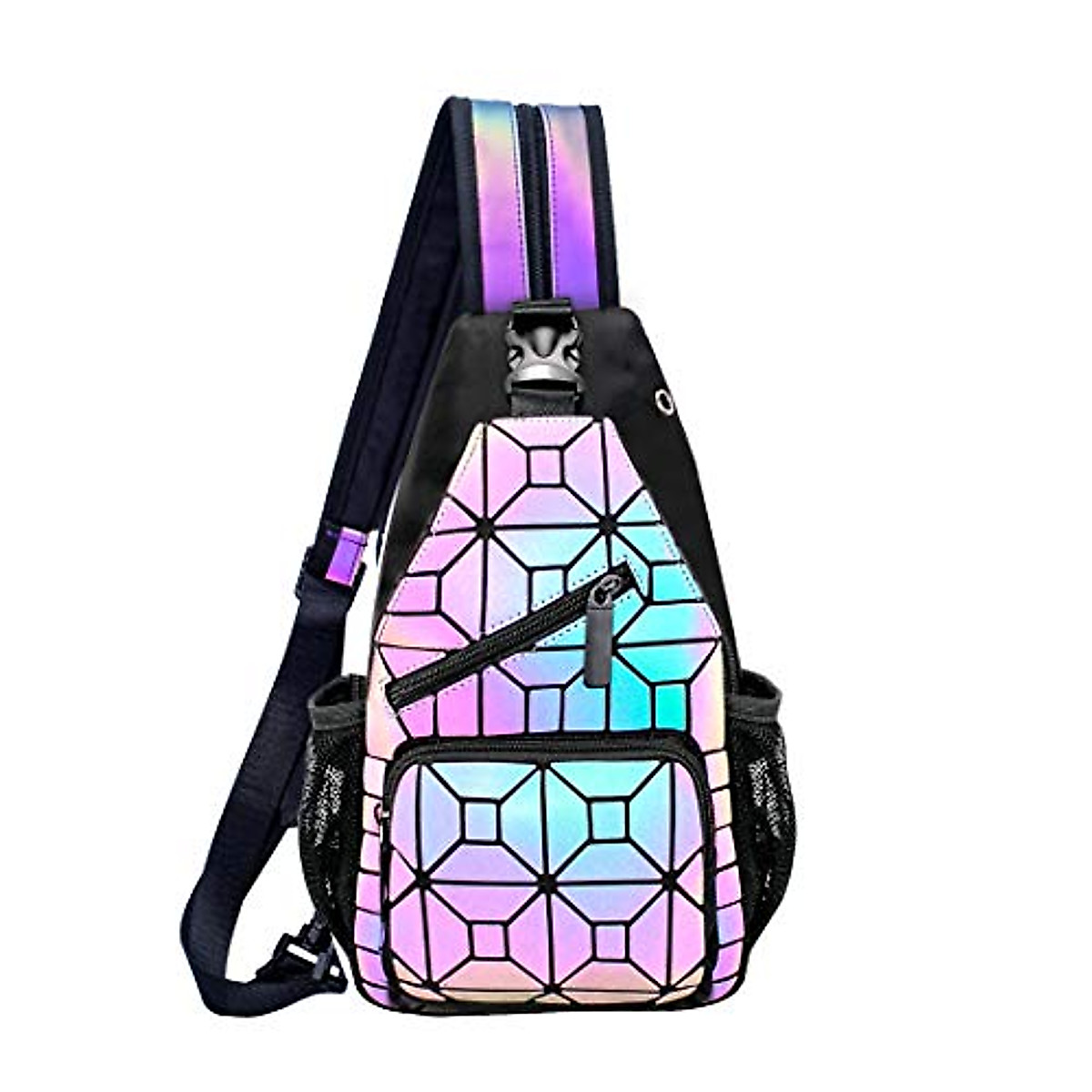 Geometric Luminous Backpacks Holographic Reflective Bag Lumikay Purse Irredescent Crossbody Bag Prism Sling Bag for Women Men NO.2