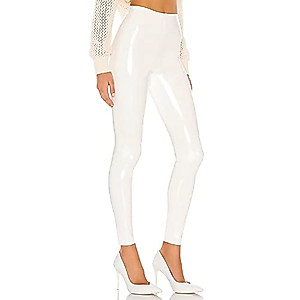 TDNZSEL High Waisted Shiny Faux Leather Leggings for Women Skinny Latex Pants Sexy Punk Black PU Tight Trousers White XXL