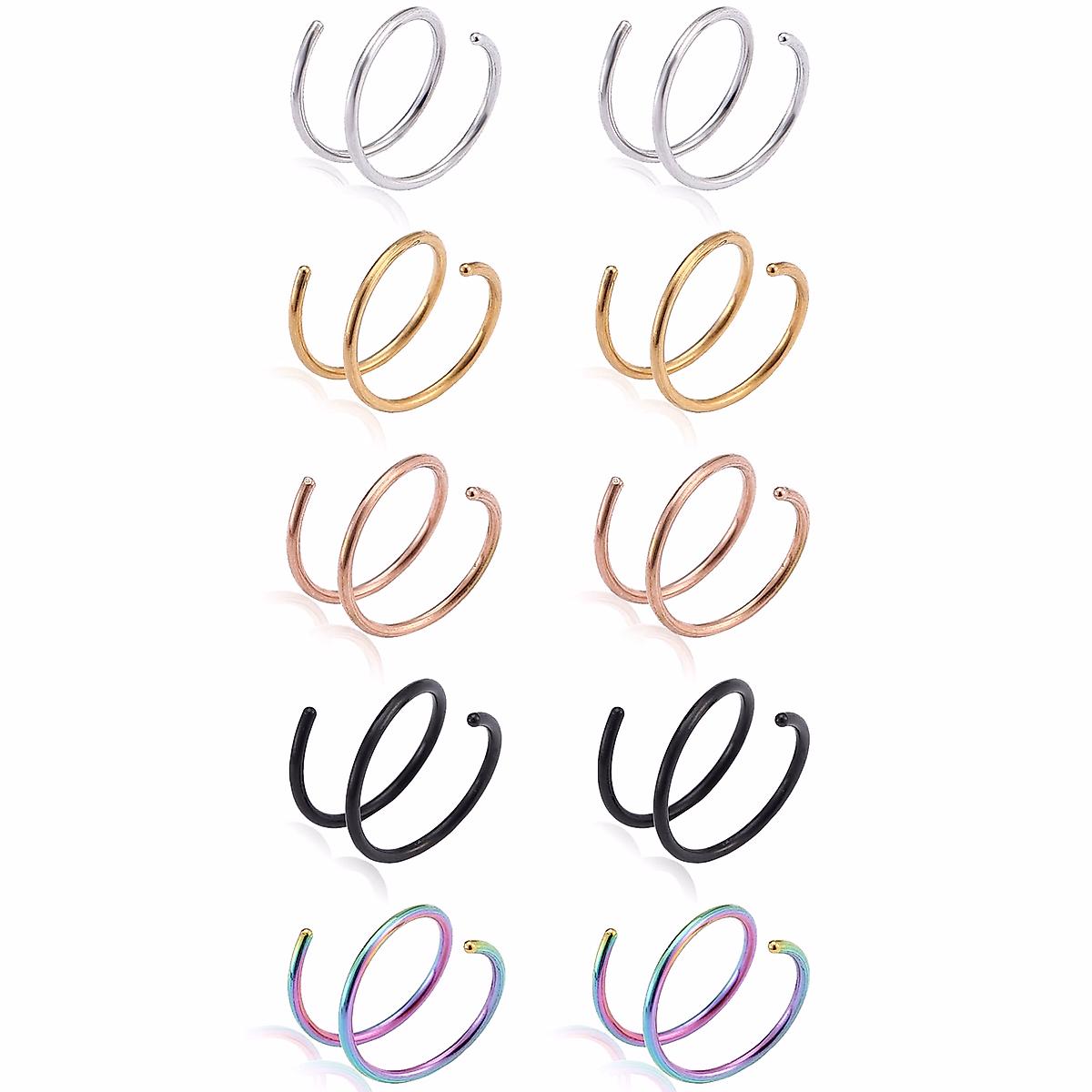 Dcfywl731 Nose Rings Hoops for Women Men Colored Twist Nose Rings Hoops for Single Piercing Nose Hoop Nostril Piercing Jewelry (10pcs)