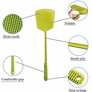 Fly Swatter, 5 Pack Strong Plastic Fly Swat Set Heavy Duty with Long Flexible Handle Manual Assorted Colors Multi Pack Fly Swatters