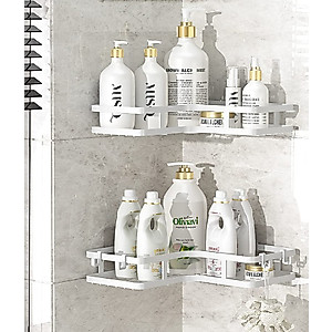 Corner Shower Caddy Shelf,Strong Adhesive Stainless Steel Shower Shelves No Drilling(2 Pack), Rustproof Stainless Steel Bathroom Wall-mounted Shower Organizer for bathroom,dorm and kitchen.(White)