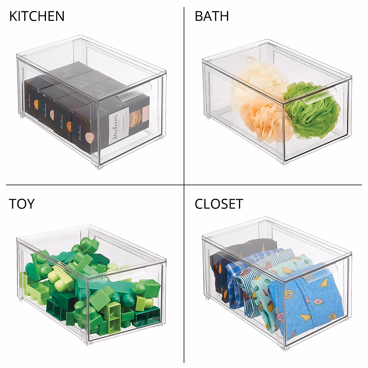 mDesign Plastic Stackable Drawer Organizer Storage Bin w/Pull Out Drawer - Holder for Crafts, Sewing, Hobby, Art Supplies in Home, Classroom, Office, or Studio - Lumiere Collection, 4 Pack - Clear