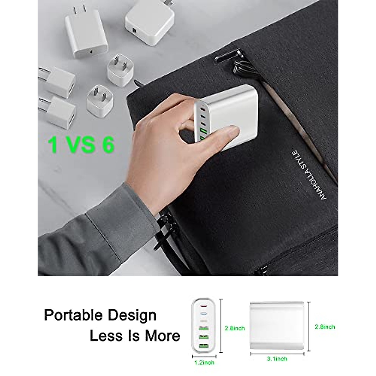 USB C Charger, 155W 6-Port Fast USB C Charging Station, Portable USB C Wall Charger, USB C Power Adapter for MacBook Pro/Air Series, iPhone 14/13/12/Mini/Pro/Pro Max, Samsung Galaxy Note, and More