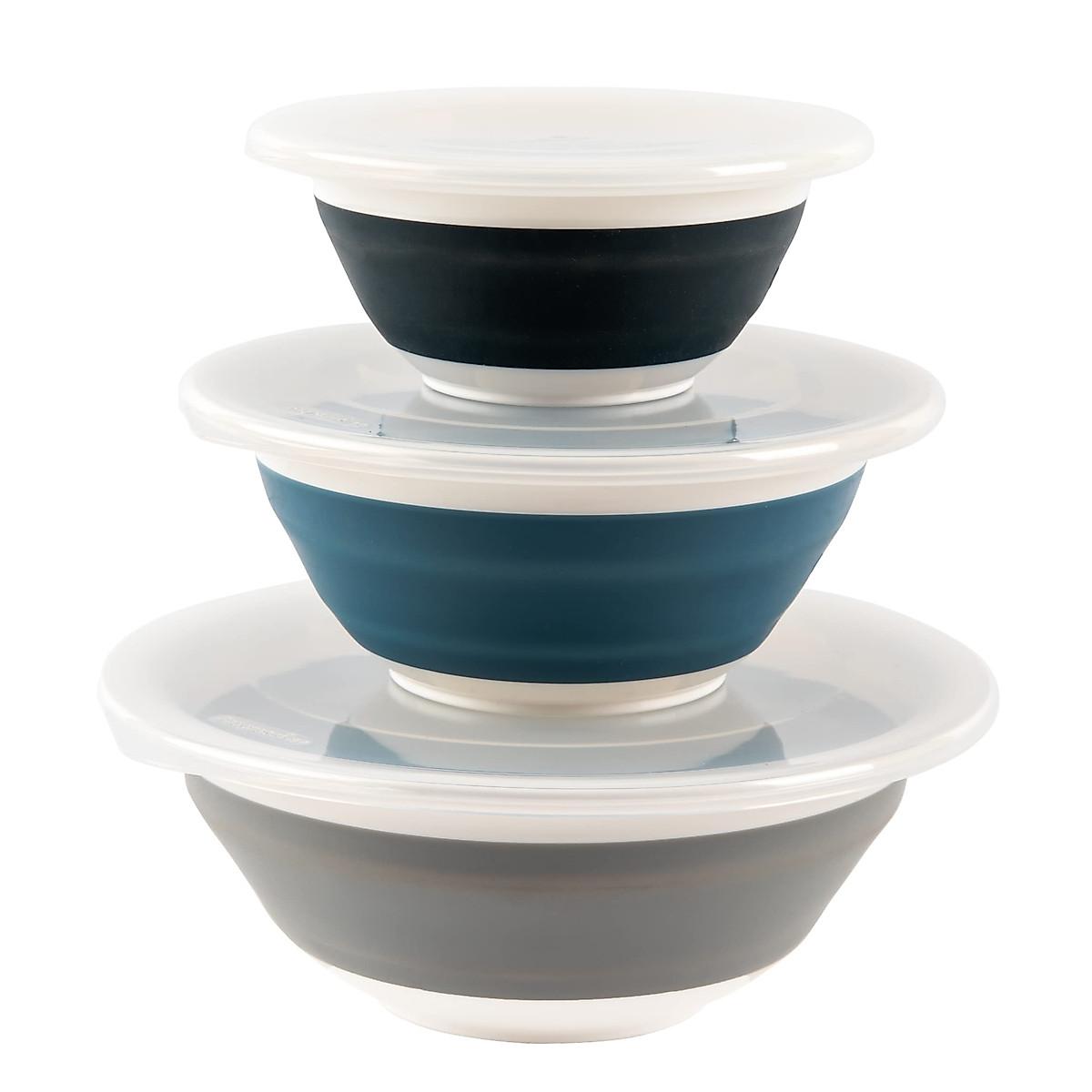 Progressive Prepworks Thinstore Collapsible Prep/Storage Bowls with Lids - Set of 3, Dark Pastels