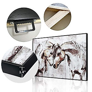 lamplig Horse Pictures Large Hand Painted Wall Art Oil Paintings Brown Animal Canvas Prints Farmhouse Wall Decor Horses Head to Head Artwork Stretched Black Frame for Bedroom Living Room 48x32 inch