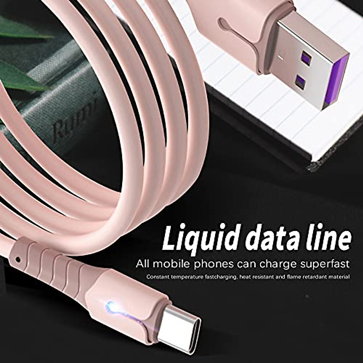 BGNTBUK Charging Cable 10 Silicone Type-C Liquid with Light Charger 3A Cable Fast 2M Cable Data Cable&Charger Charging Cable for Android Devices 10ft