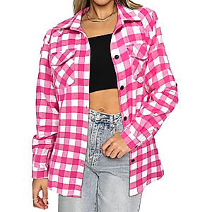 HOTOUCH Flannel Shirt for Women Long Sleeve Mid-Long Shirts with Pockets