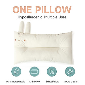 Choc chick Toddler Pillow,20X12inches Machine Washable 100% Cotton Pillowcase Soft Hypoallergenic Kids Pillows,Child Cute Animal Perfect Toddler Pillows for Sleeping 2 Years Old (Rabbit)