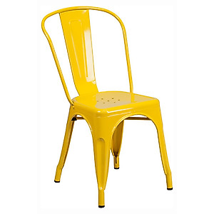 Flash Furniture Commercial Grade 31.5" Square Yellow Metal Indoor-Outdoor Table Set with 4 Stack Chairs