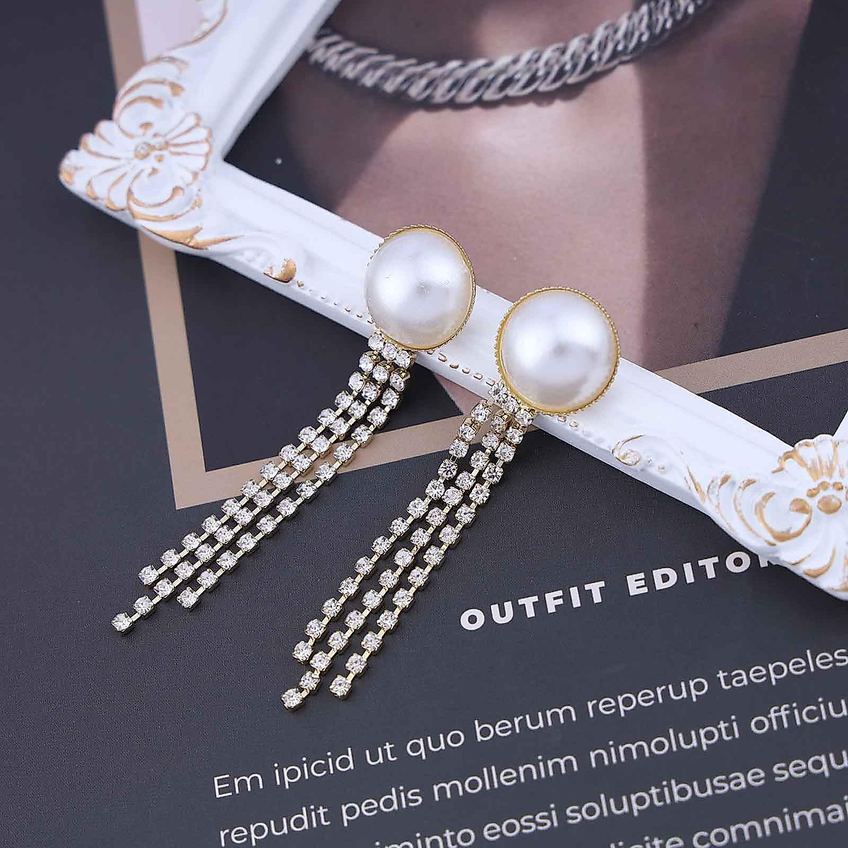 Sttiafay Vintage Crystal Pearl Drop Earrings Cz Bridal Crystal Earrings Long Rhinestone Tassel Earrings Gold Pearl Stud Earrings Jewelry for Women and Girls