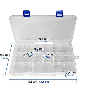 Qualsen Plastic Compartment Box with Adjustable Dividers Craft Tackle Organizer Storage Containers Box (18 grid x 2, Clear)