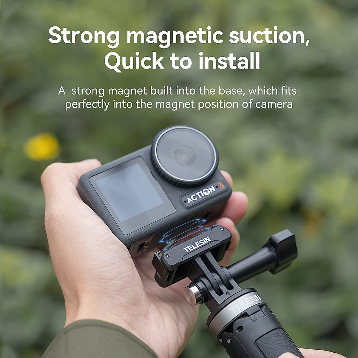 TELESIN Magnetic Adapter Mount for DJI Action 4/3 Quick Release Adapter with Connection Adapter - DJI Accessories, Attachable Tripod, Vlogging