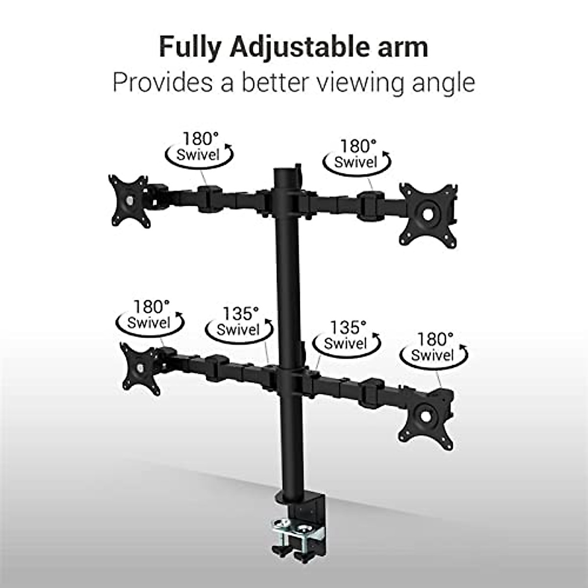 zenglingliang Monitor Mount Stand Quad LCD Monitor Stand, 4 Monitor Bracket Fits Heavy Duty Monitor Up to 30inch, Full Adjustable Desk Mount Holds Up to 22 Lbs per Arm, Black Monitor Arm