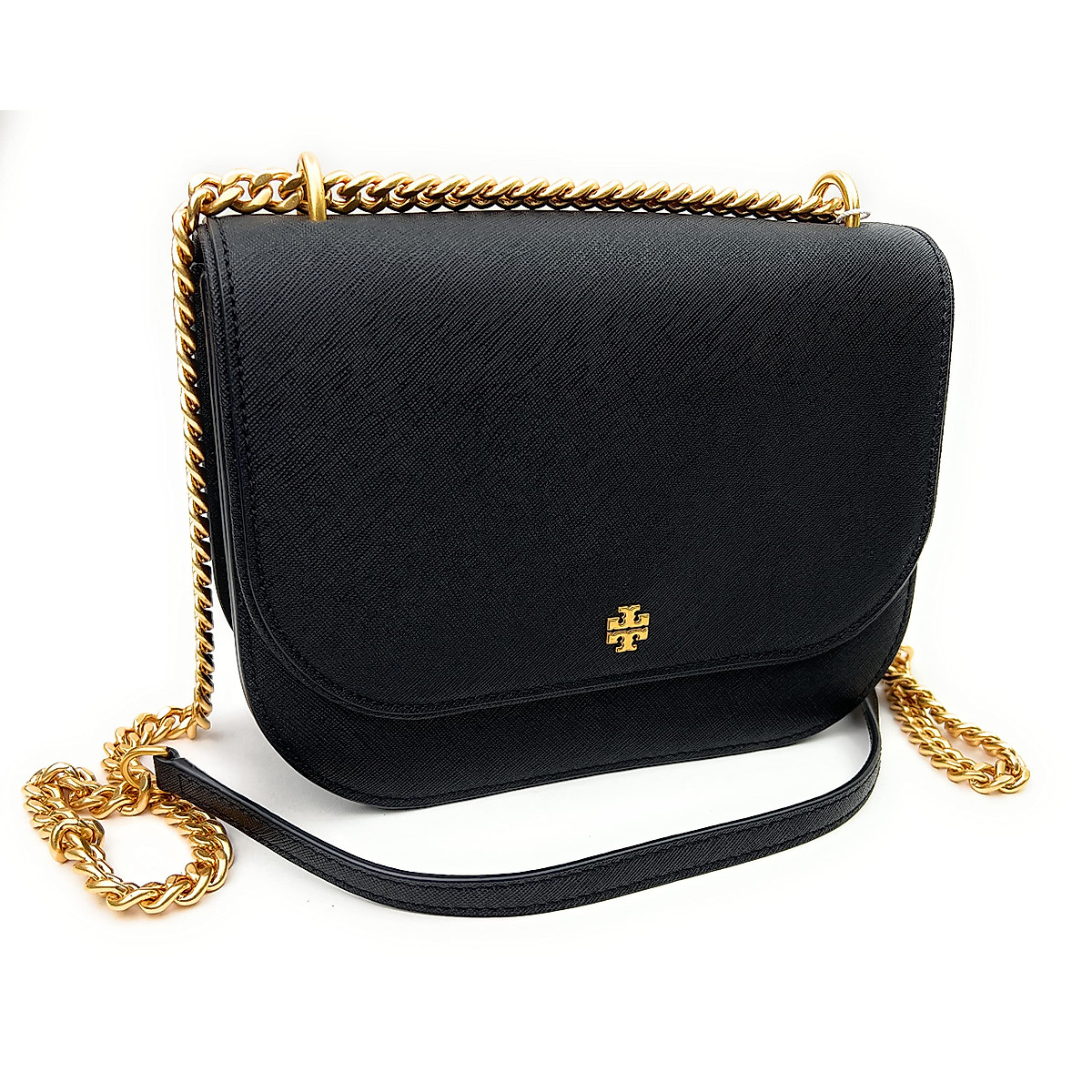 Tory Burch Emerson Flap Adjustable Shoulder Bag (Black)