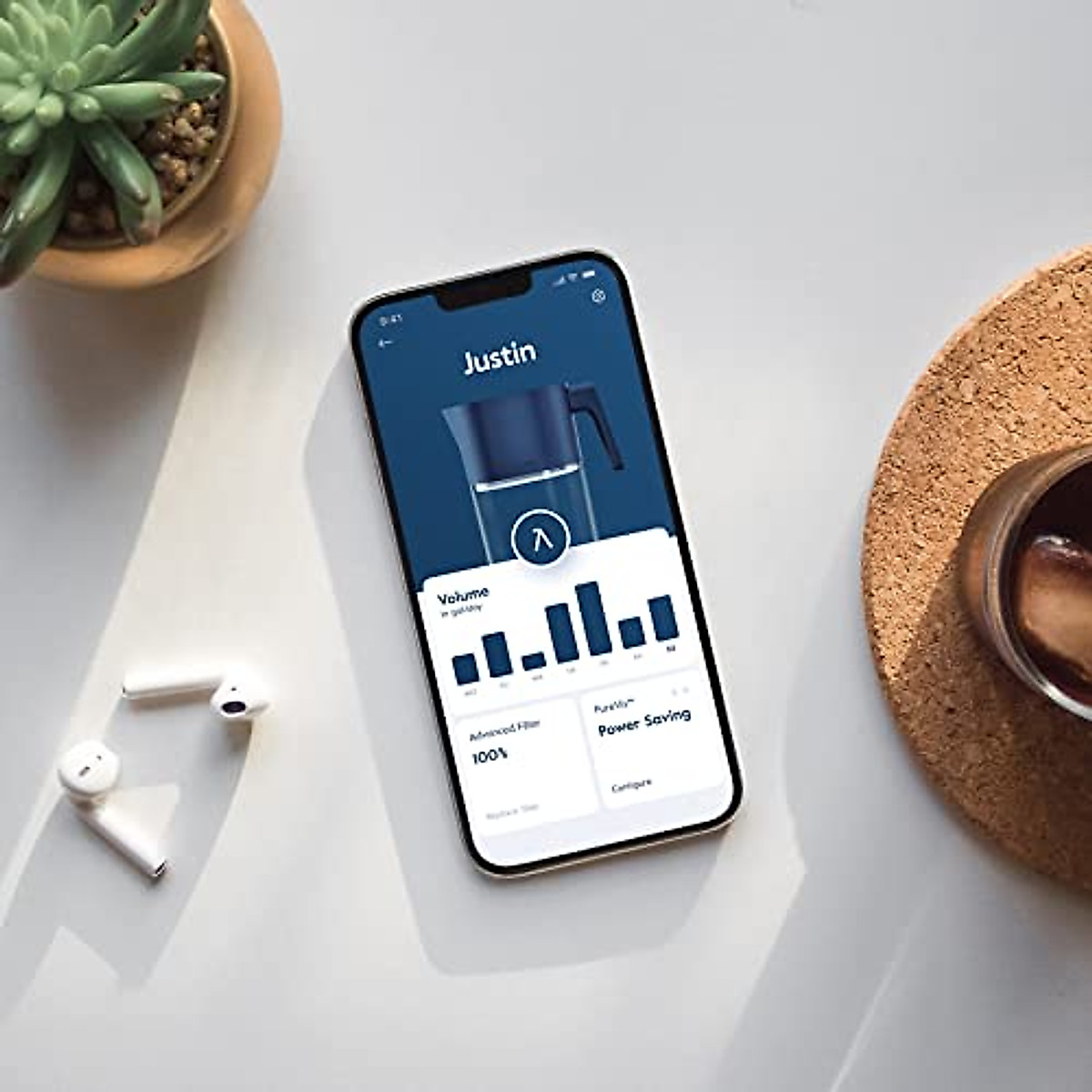 LARQ Pitcher PureVis 1.9L/ 8-Cup | Self-Cleaning UV Water Filter Pitcher for Tap and Drinking Water | Plant-Based Carbon Filter, BPA Free | Pure White